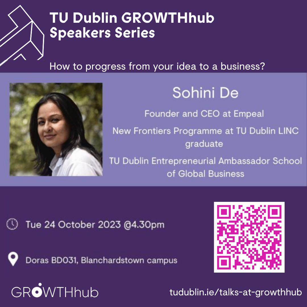 Live Event - Sohini De | GROWTHhub | News & Events | TU Dublin